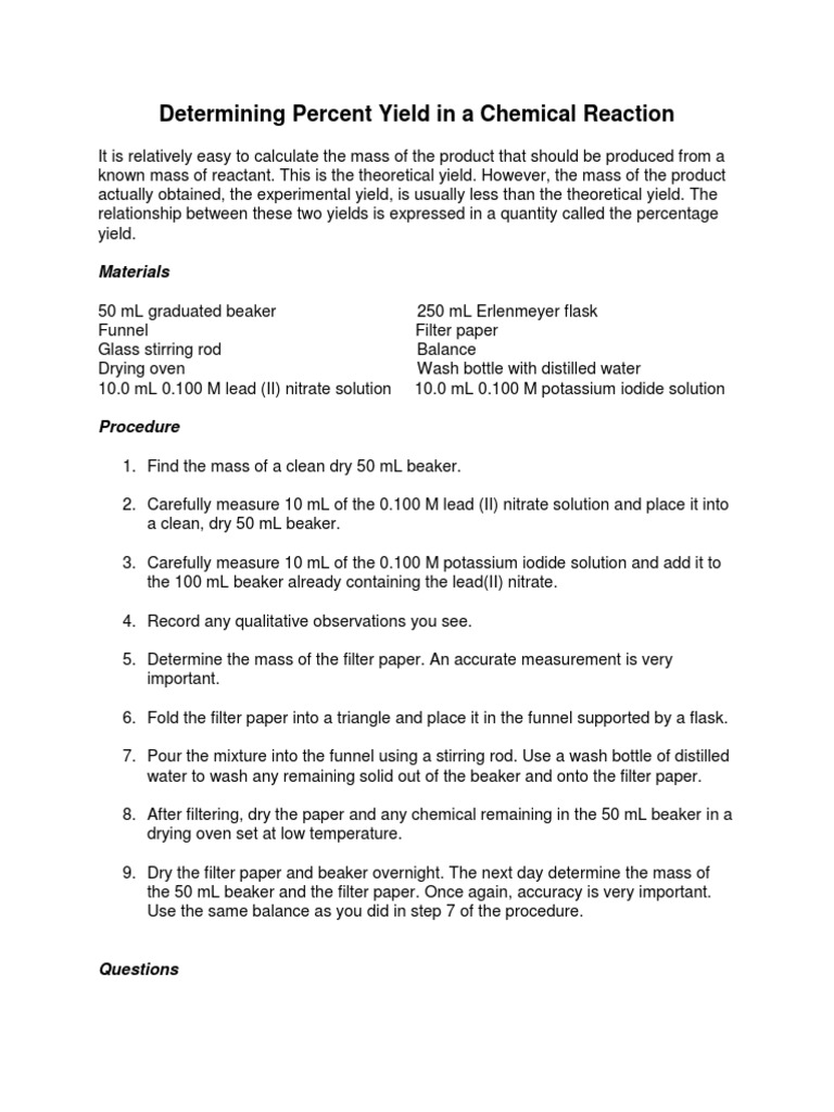 Determining Percent Yield in A Chemical Reaction Lab | PDF | Chemical ...