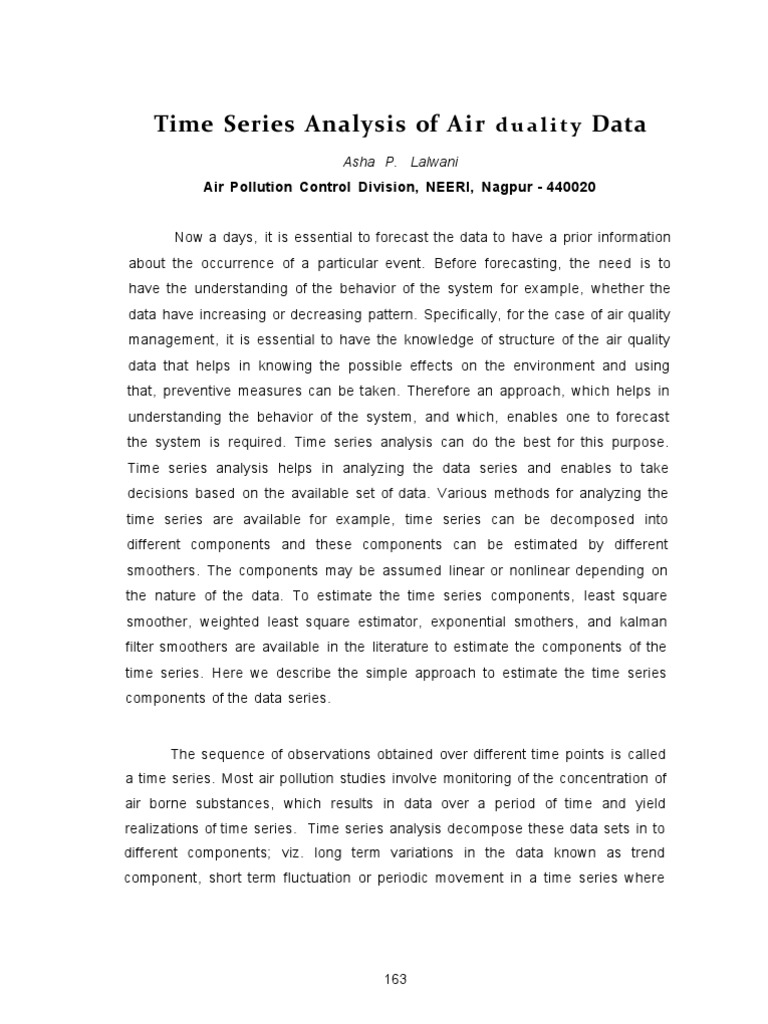 Time Series Analysis Of Air Duality Data Pdf Time Series Moving Average