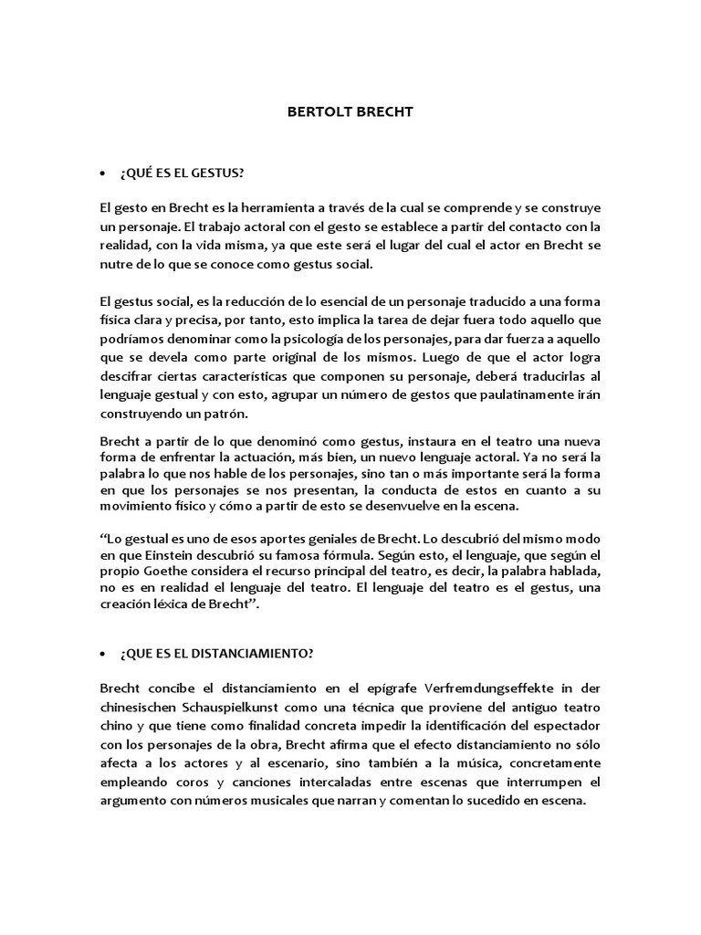 El Gestus y Distanciamiento en Brecht | PDF | Teatro | Kata