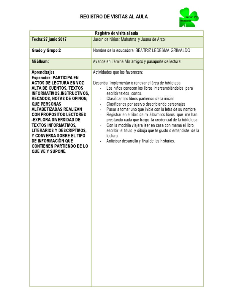 Registro de Visitas Al Aula | PDF | Libros | Salón de clases