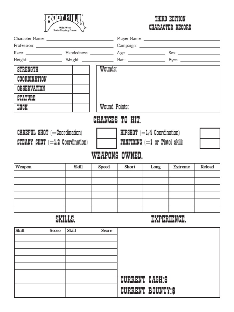 Chances To Hit.: Third Edition Character Record | PDF