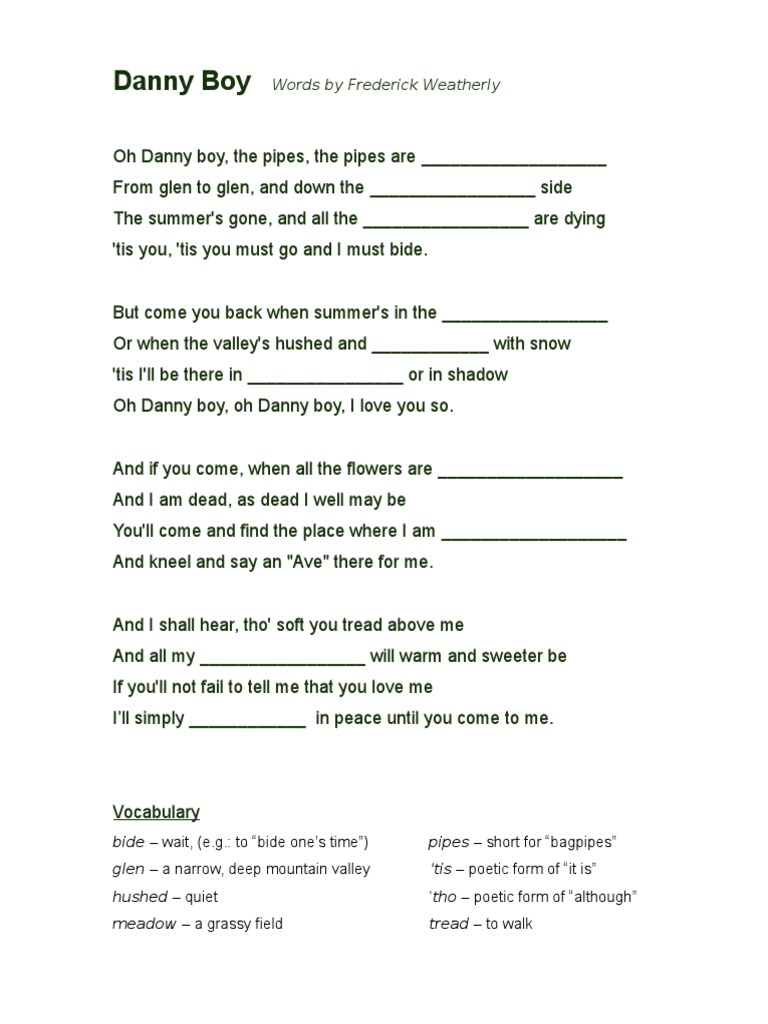 Danny Boy: Words by Frederick Weatherly | PDF