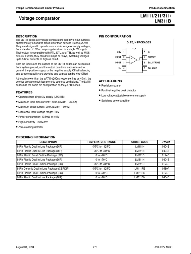 Datasheet LM111 | Amplifier | Operational Amplifier