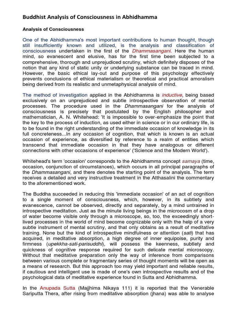 Buddhist Analysis of Consciousness in Abhidhamma | PDF | Consciousness ...