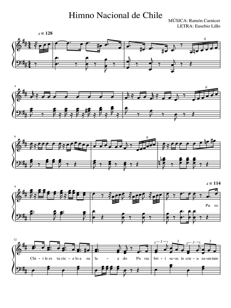 Chile National Anthem Himno Nacional De Chile Pdf Canciones
