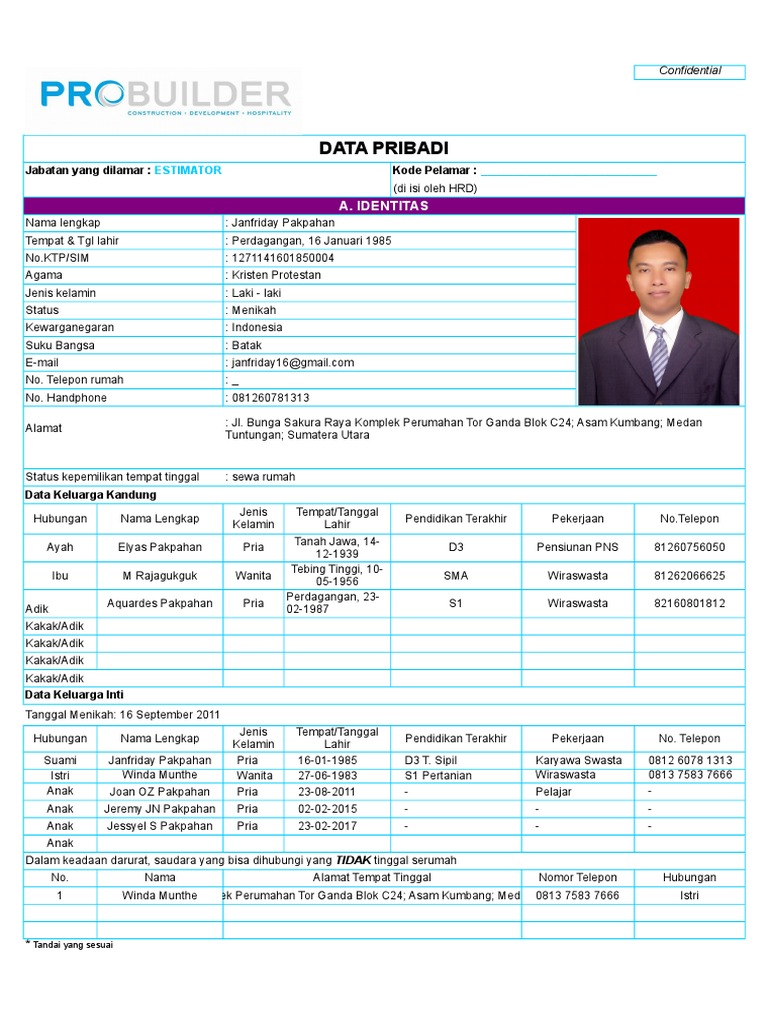 Form Aplikasi Pelamar PT Probuilder | PDF
