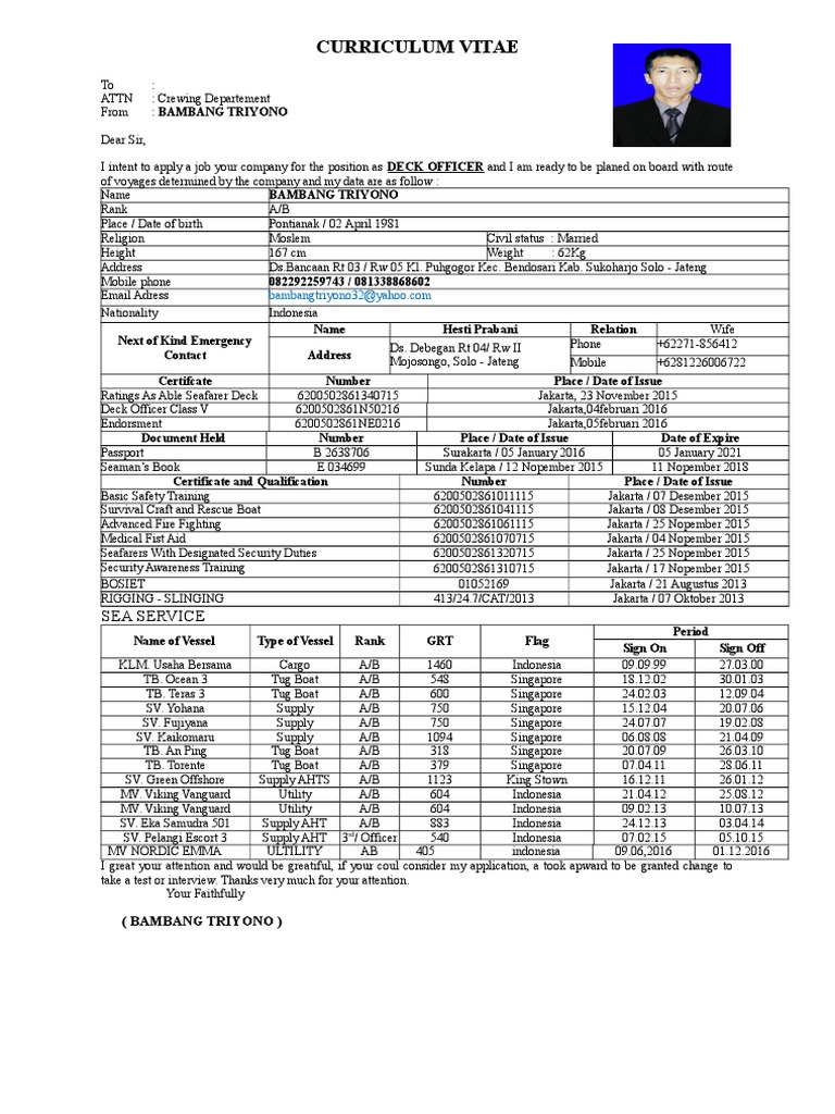 CV Bambang Triyono | PDF | Sailor | Water Transport