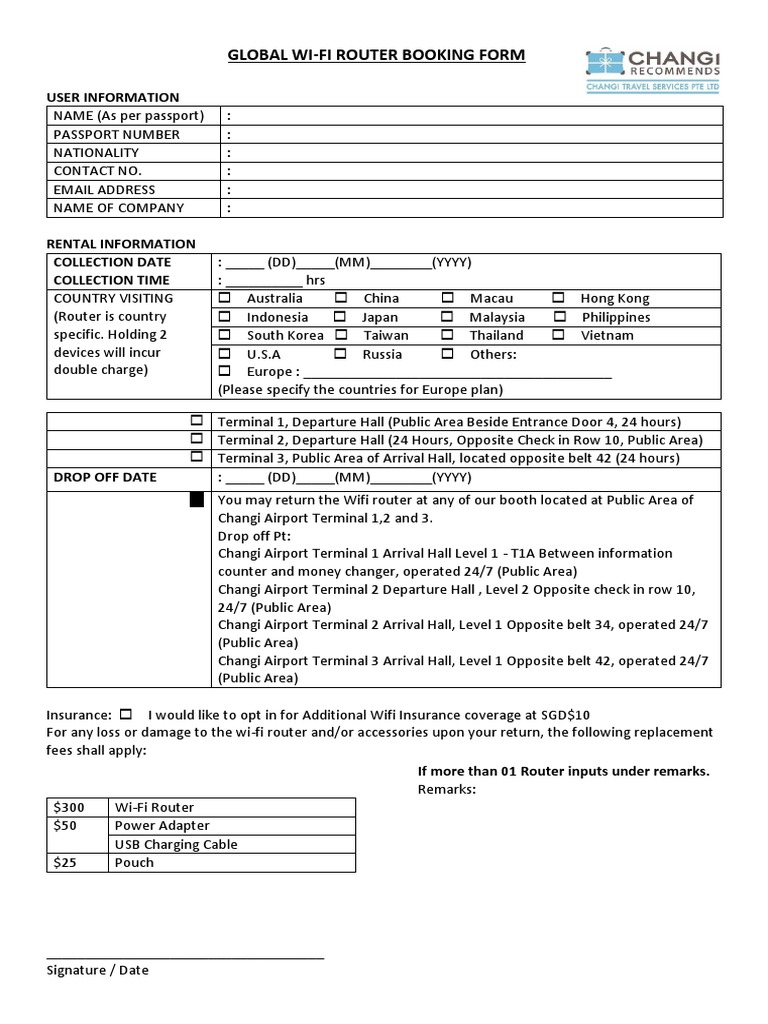 Global Wi-Fi Router Rental Form | PDF | Wi Fi | Computer Networking