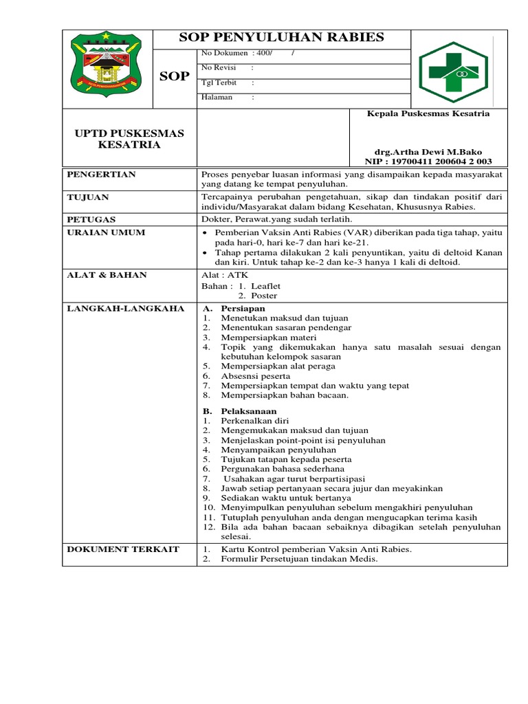 SOP Penyuluhan Rabies | PDF