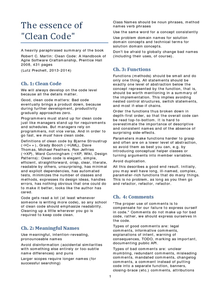 Clean Code Summary | PDF | Variable (Computer Science) | Thread (Computing)