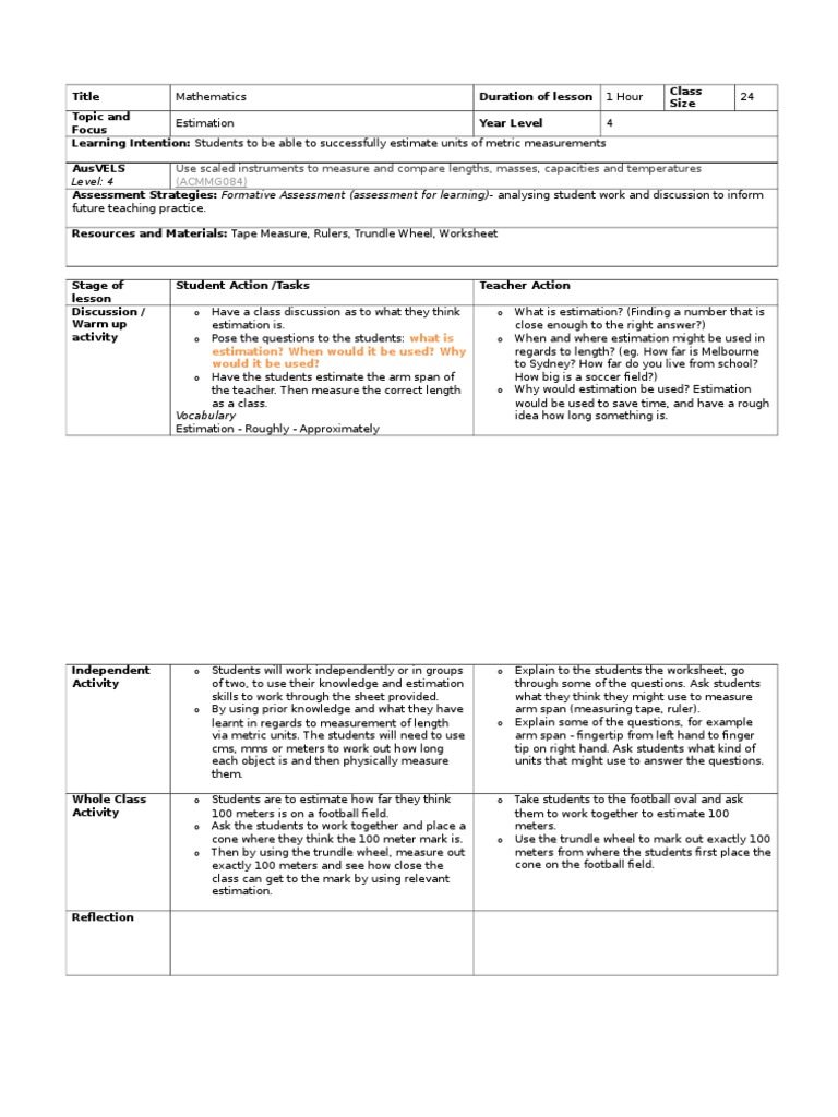 Lesson Plan - Estimation | Download Free PDF | Educational Assessment ...