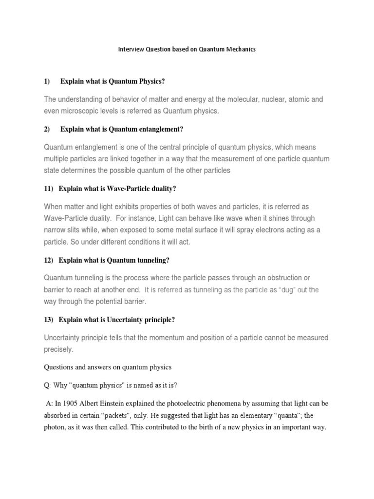 Quantum Physics Interview Question | PDF | Quantum Mechanics | Quantum ...