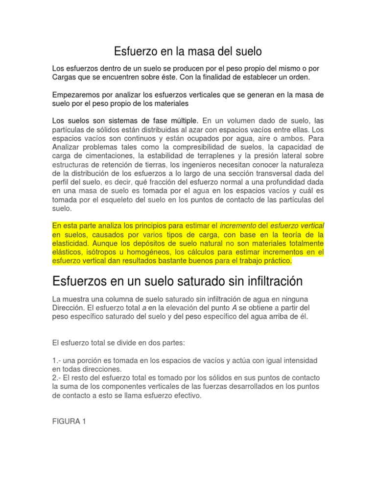 Esfuerzos en masas de suelo: efecto de peso propio e infiltración | PDF | Suelo | Elasticidad ...