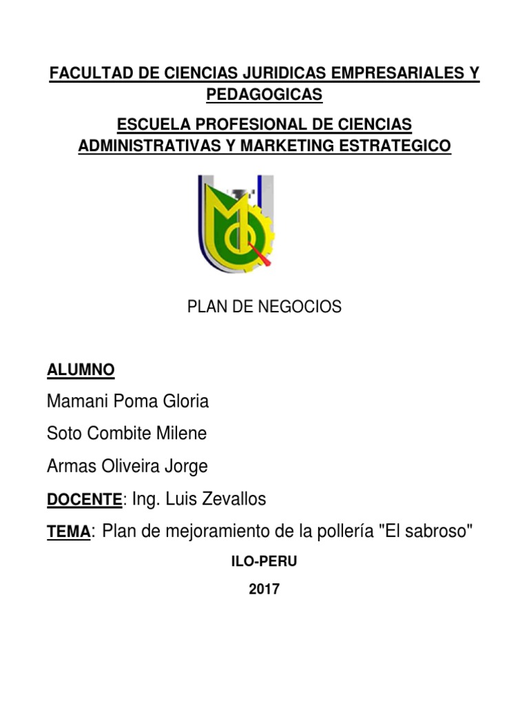 Plan de Negocios Polleria El Sabroso | PDF | Producto (Negocio ...