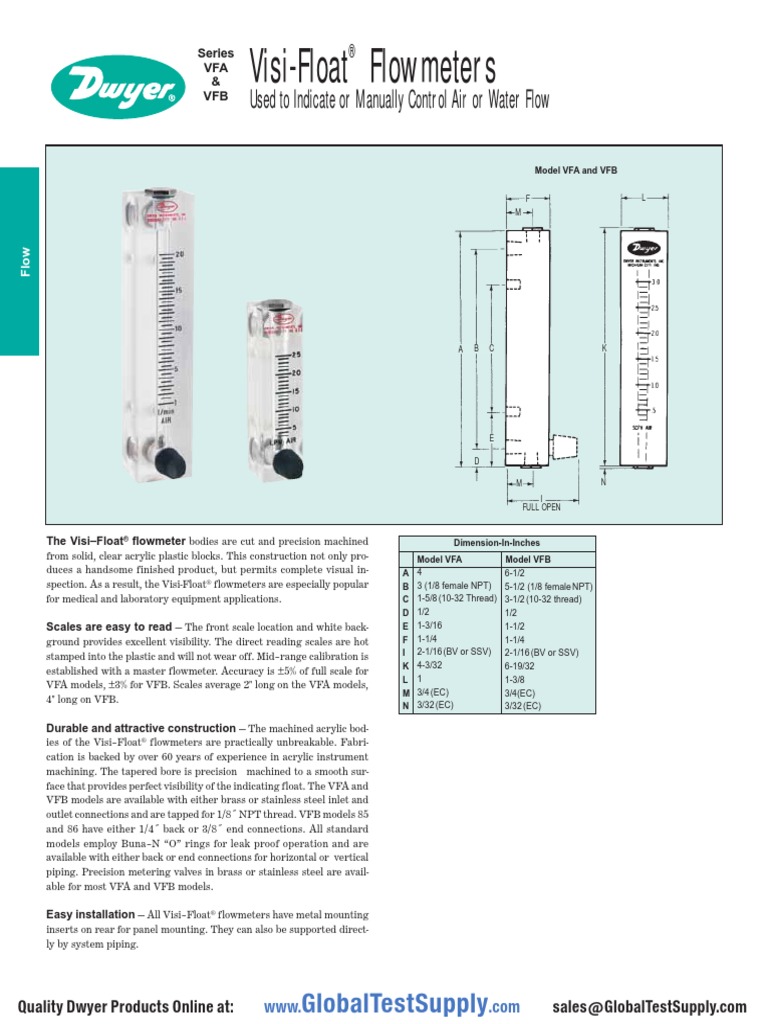 Dwyer Vfa 7 BV Flow Meter Datasheet | PDF | Valve | Flow Measurement