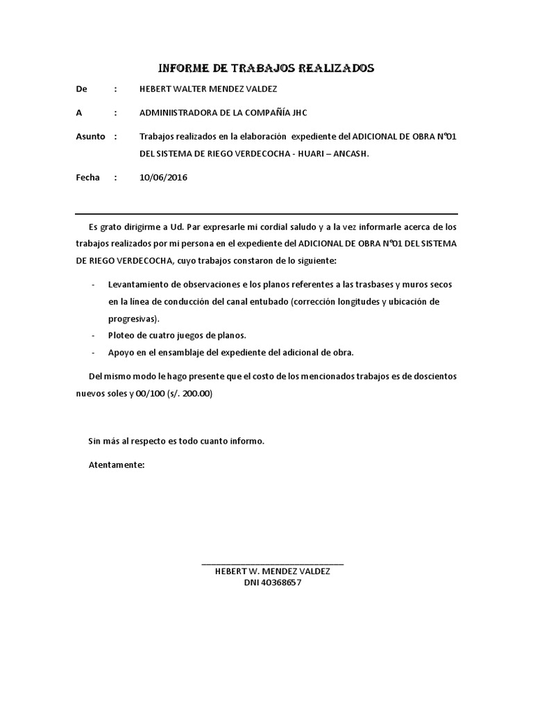 Informe de Trabajos Realizados | PDF