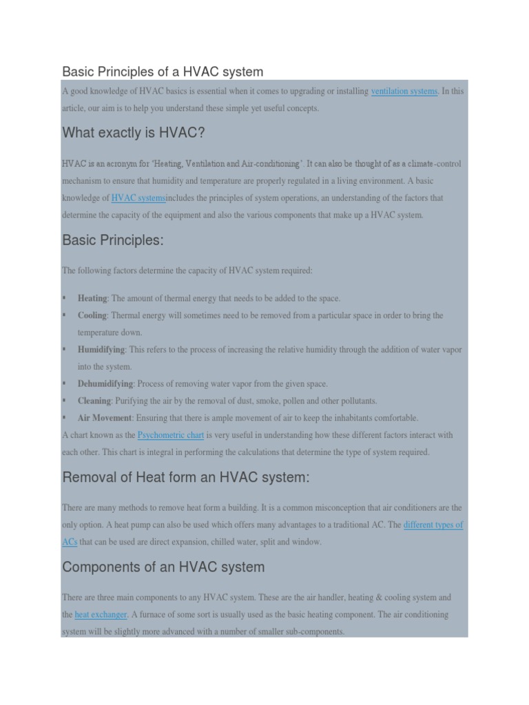 Basic Principles of A HVAC System | PDF | Hvac | Air Conditioning