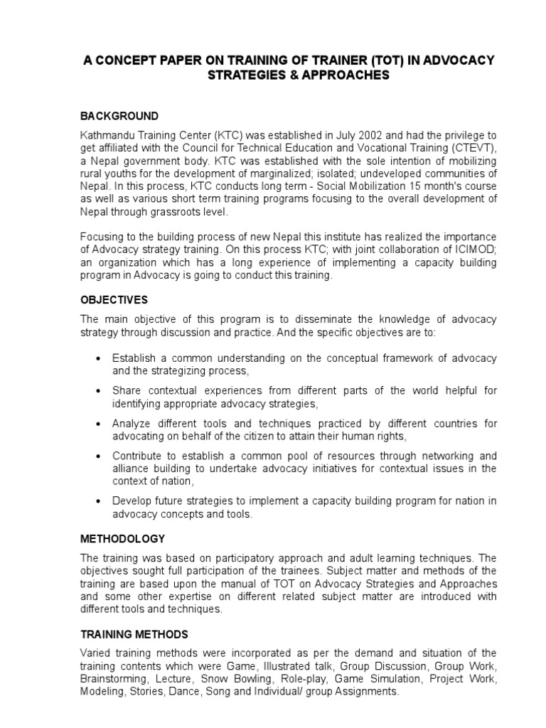 A Concept Paper Tot on Advocacy | Capacity Building | Advocacy