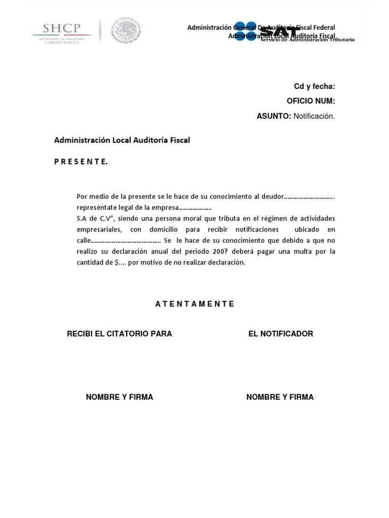 Ejemplo de Notificacion | PDF