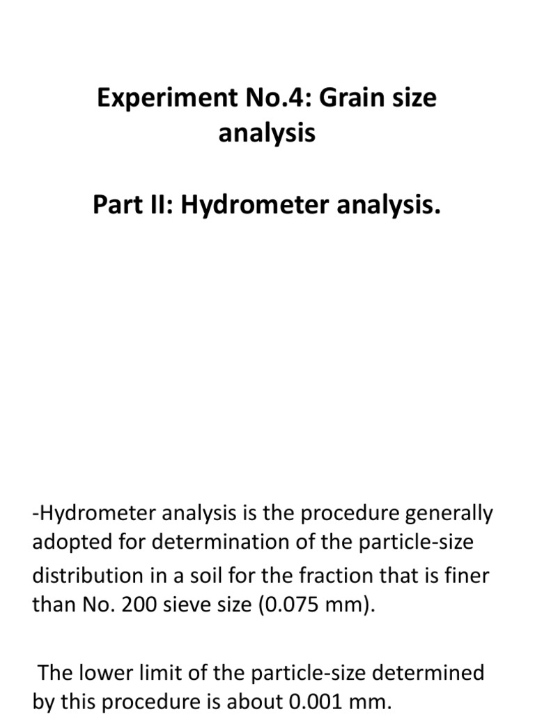 Experiment No.4: Grain Size Analysis Part II: Hydrometer Analysis | PDF