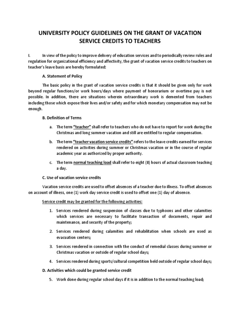 Policy Guidelines On The Grant of Service Credits | PDF | Government ...