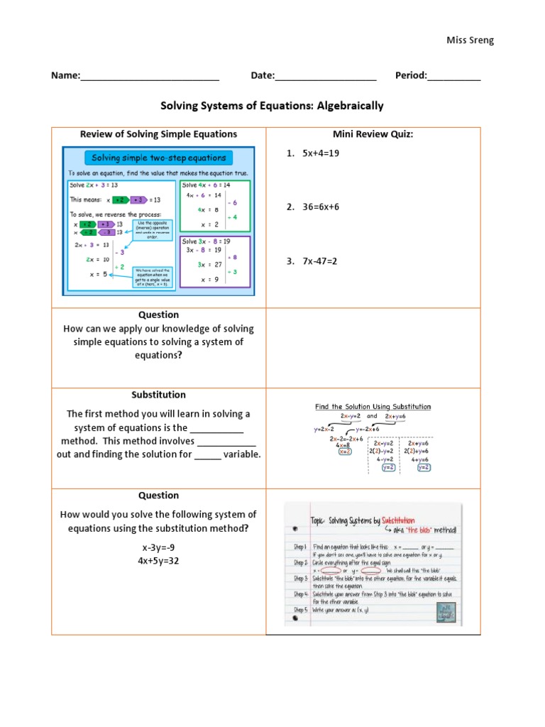 Solving Systems of Equations Guided Notes | PDF