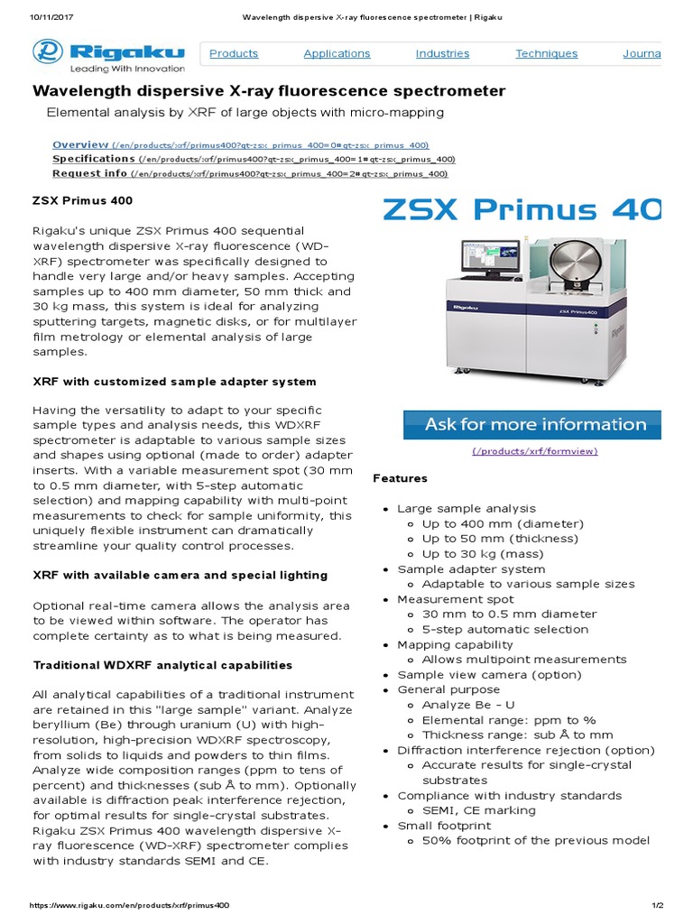 Overview Rigaku ZSX Primus 400 | PDF | Optics | Scientific Techniques
