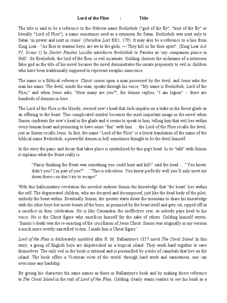 Lord of the Flies: Biblical Reference | PDF | Satan