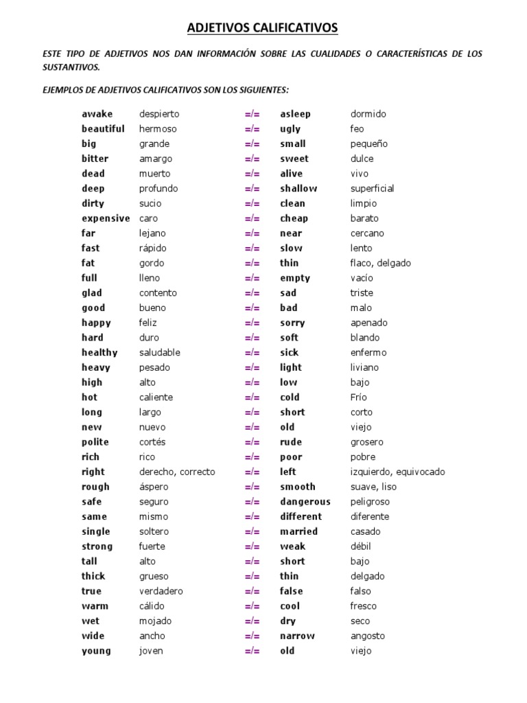 Adjetivos Calificativos | PDF | Lazer