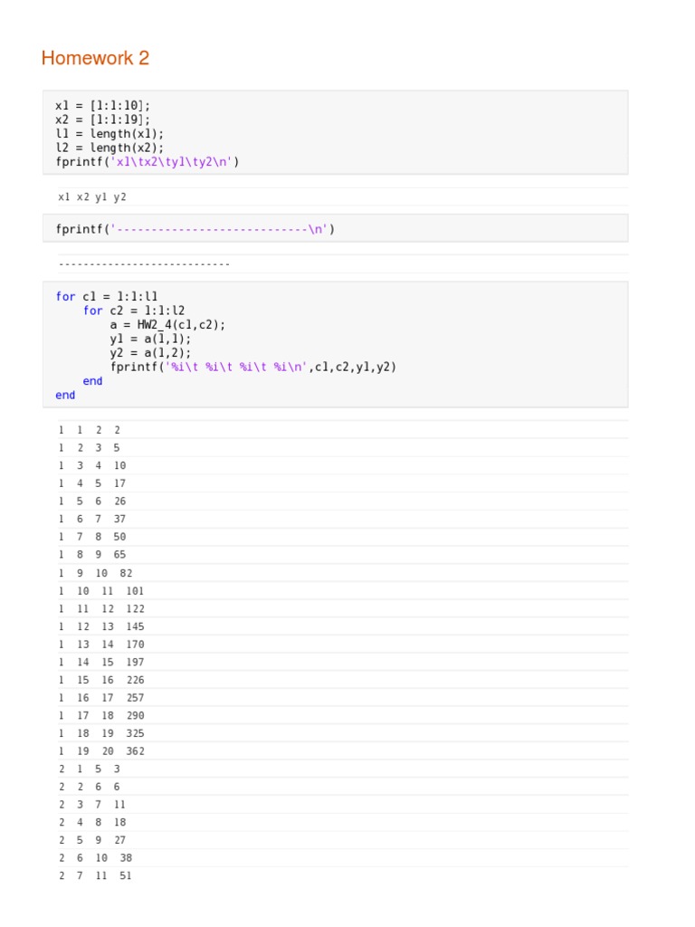 Generating and Printing Output from Nested Loops Calculating Two ...