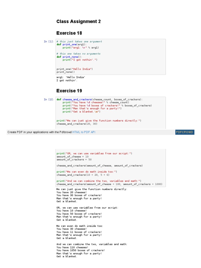 Class Assignment 2 Exercise 18: # This Just Takes One Argument ...
