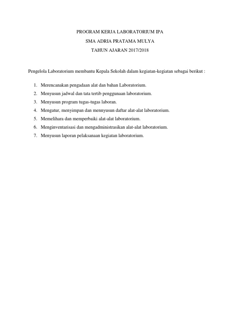 Program Kerja Laboratorium Ipa | PDF