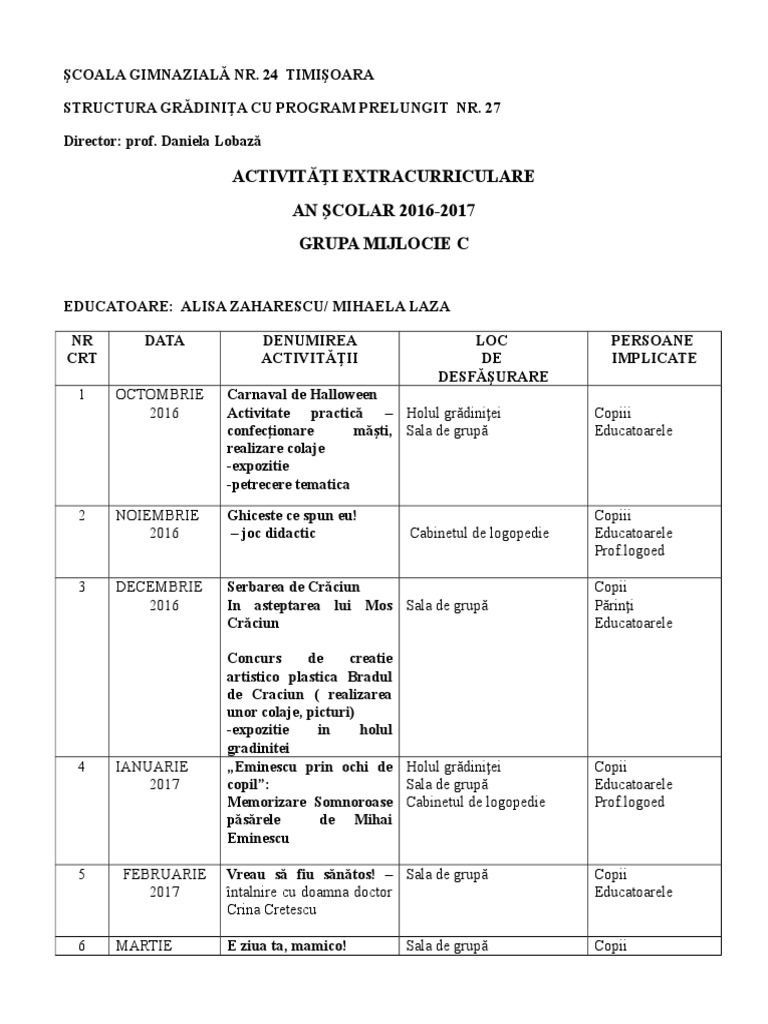 activitati extracurriculare