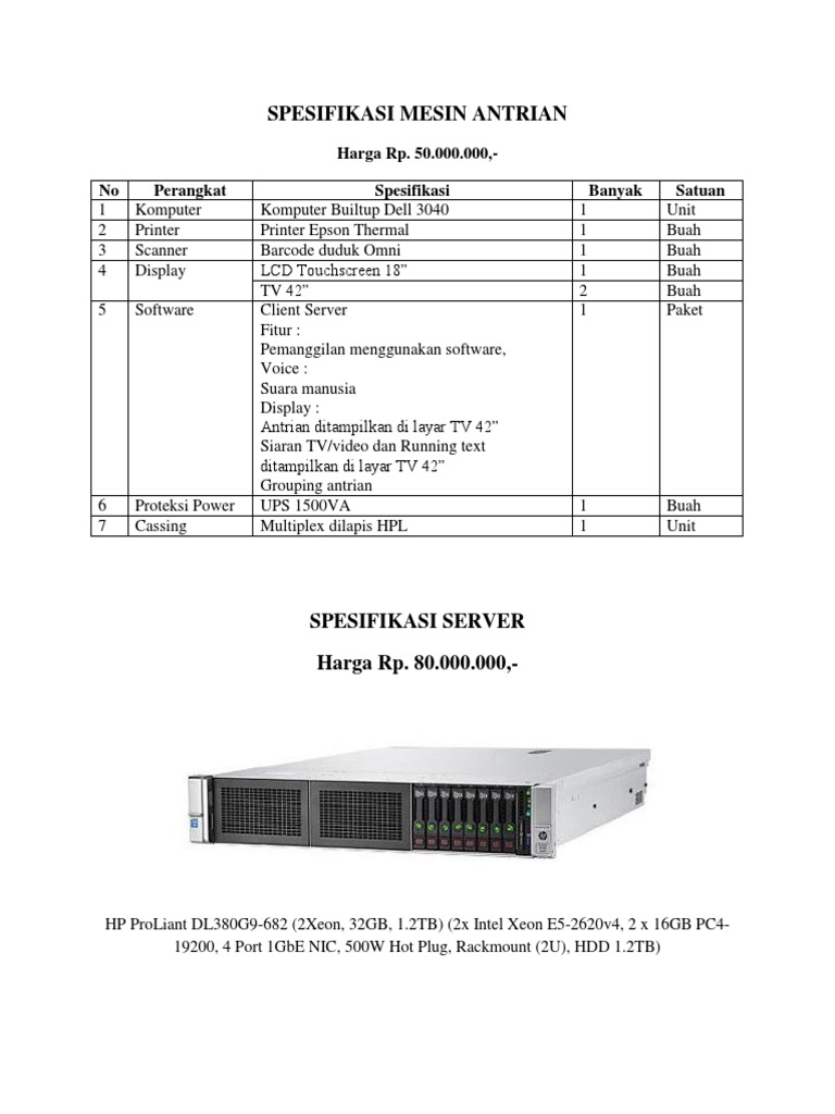 Spesifikasi Mesin Antrian | PDF