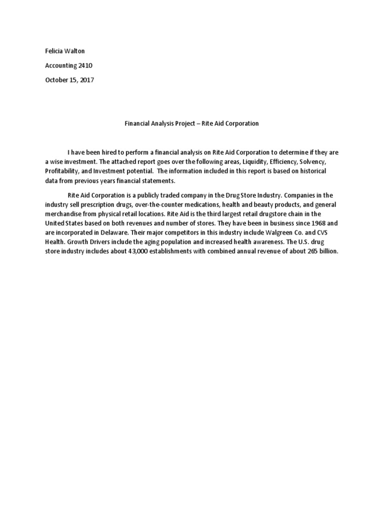 Financial Analysis Project - Rite Aid Corporation | PDF | Dividend ...
