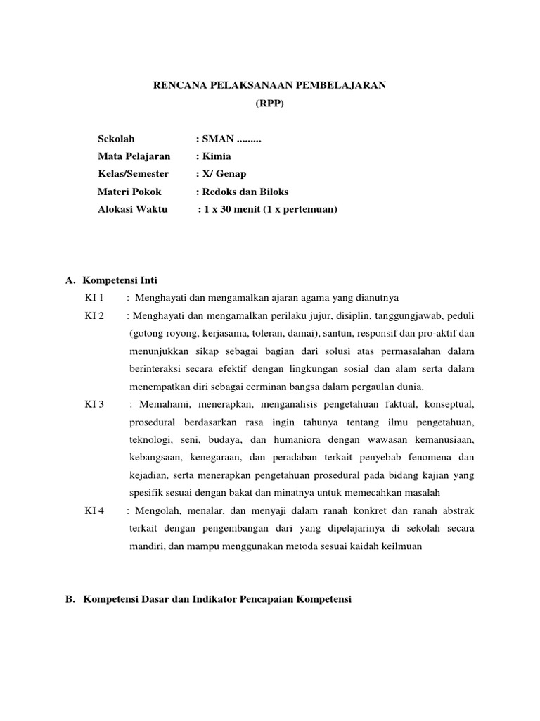 RPP Redoks Biloks | PDF