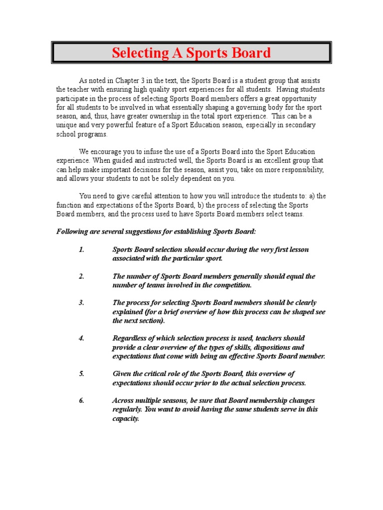 Sports Board Selection Process | PDF | Teachers | Applied Psychology