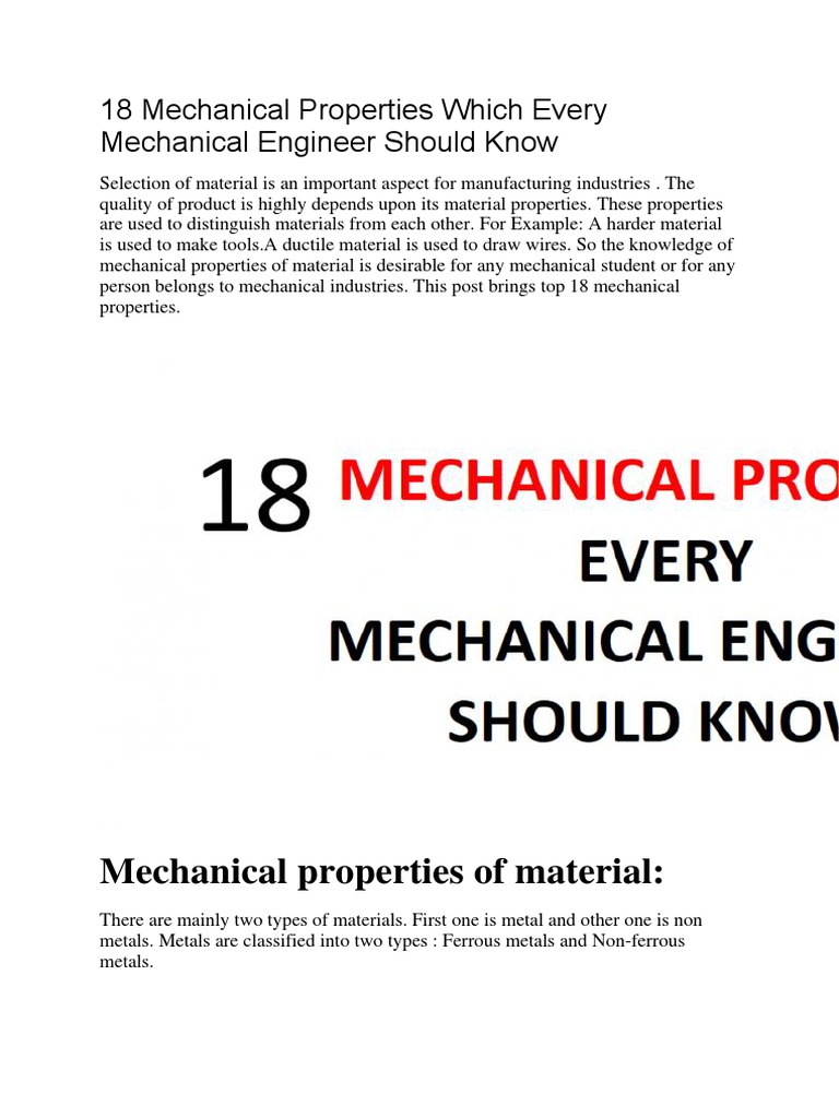 18 Mechanical Properties Which Every Mechanical Engineer Should Know ...