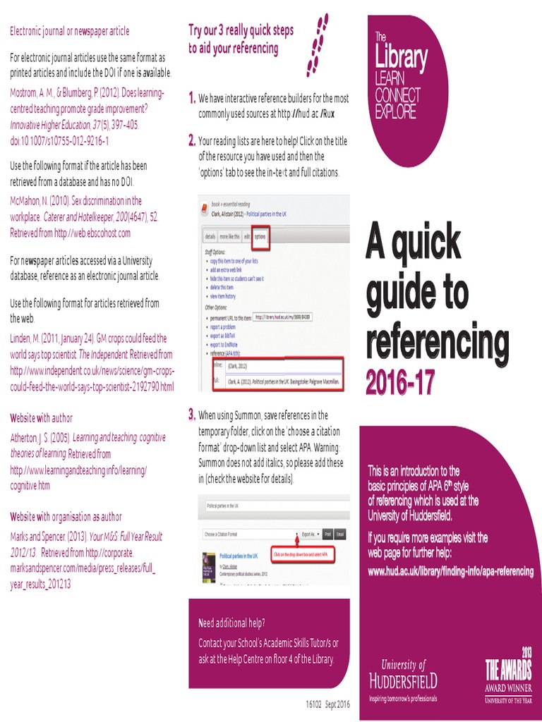 Quick Guide To Referencing 2016-17 | PDF | Citation | Libraries