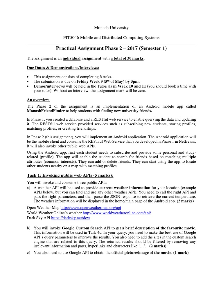 FIT5046-AssignPhase2-20170404 | PDF | Application Programming Interface | Representational State ...