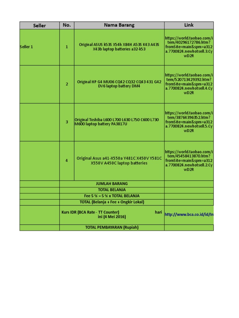 01 Form Orderan Batrai Laptop | PDF