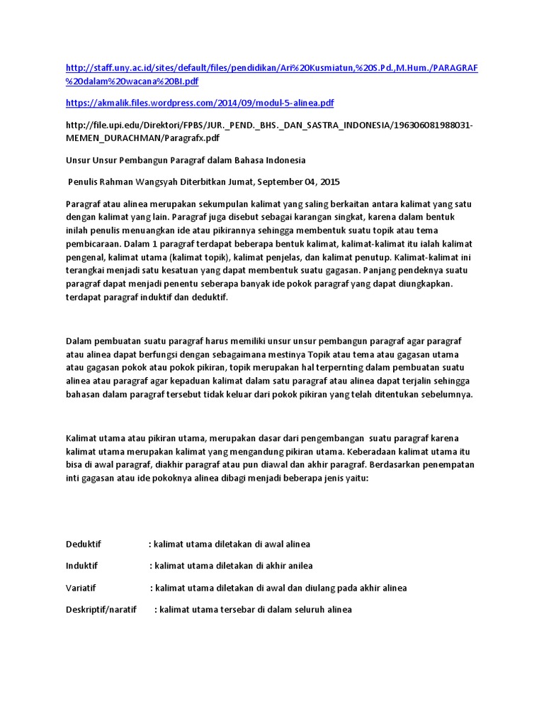 Unsur Unsur Pembangun Paragraf Dalam Bahasa Indonesia | PDF