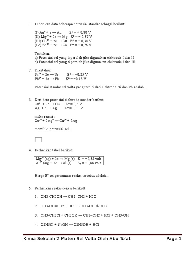 Soal Sel Volta | PDF
