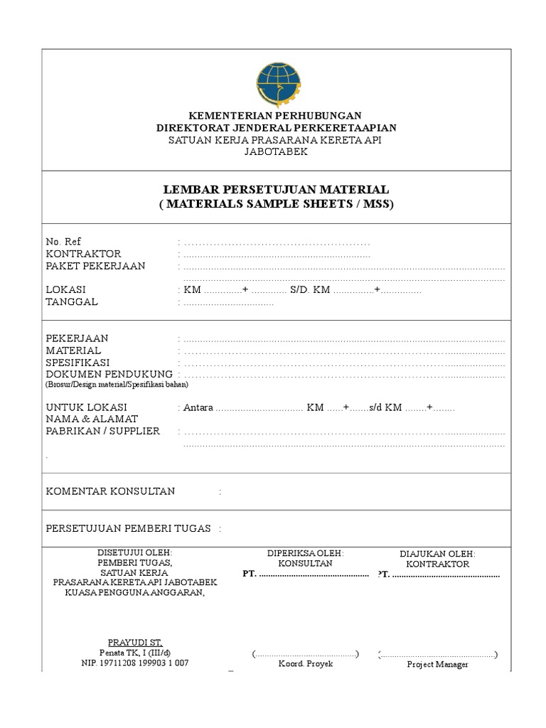 Lembar Persetujuan Material (Materials Sample Sheets / MSS) | PDF