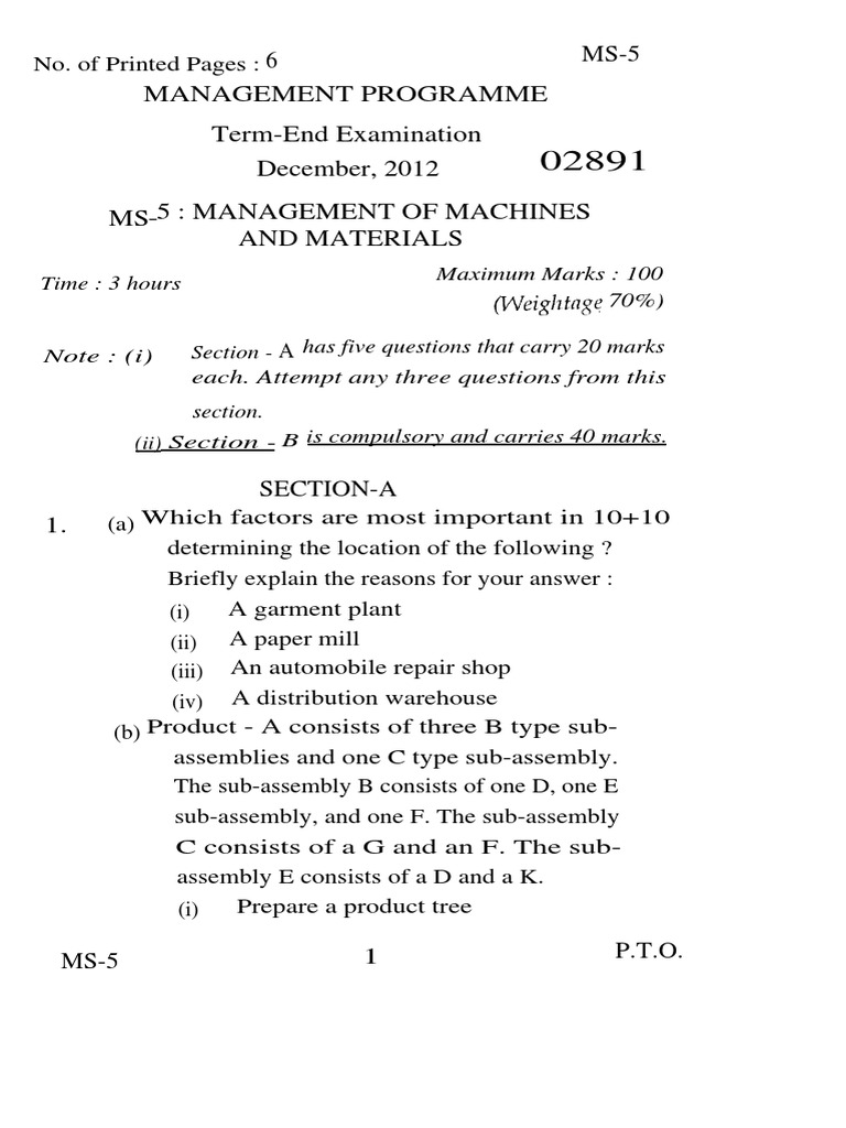 6 MS-5 Management Programme Term-End Examination December, 2012 MS 5 ...