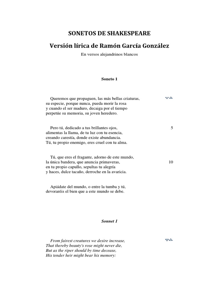 SONETOS SHAKESPEARE EN ESPAÑOL.docx | Sonetos | Forma Stanzaica