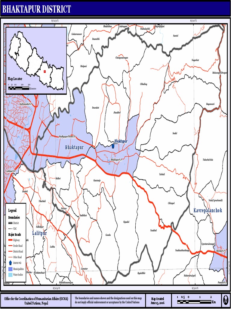 Map of Bhaktapur District in Nepal Showing Major Geographical Features ...