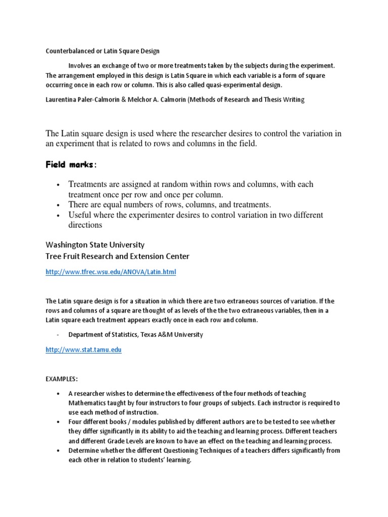 Counterbalanced or Latin Square Design | PDF | Experiment | Science