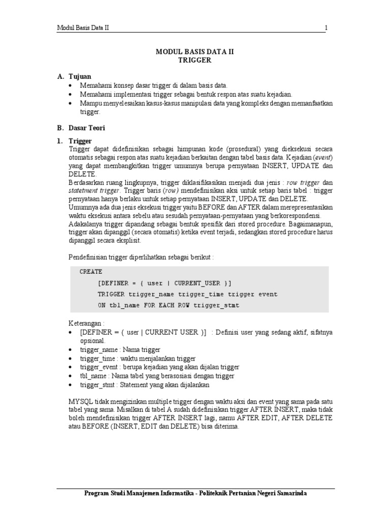 Modul Basis Data (Trigger) | PDF