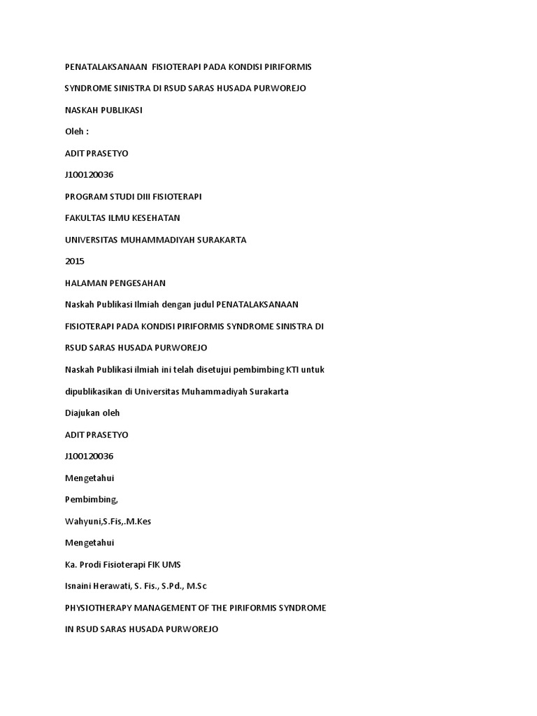 Penatalaksanaan Fisioterapi Pada Kondisi Piriformis | PDF | Science ...